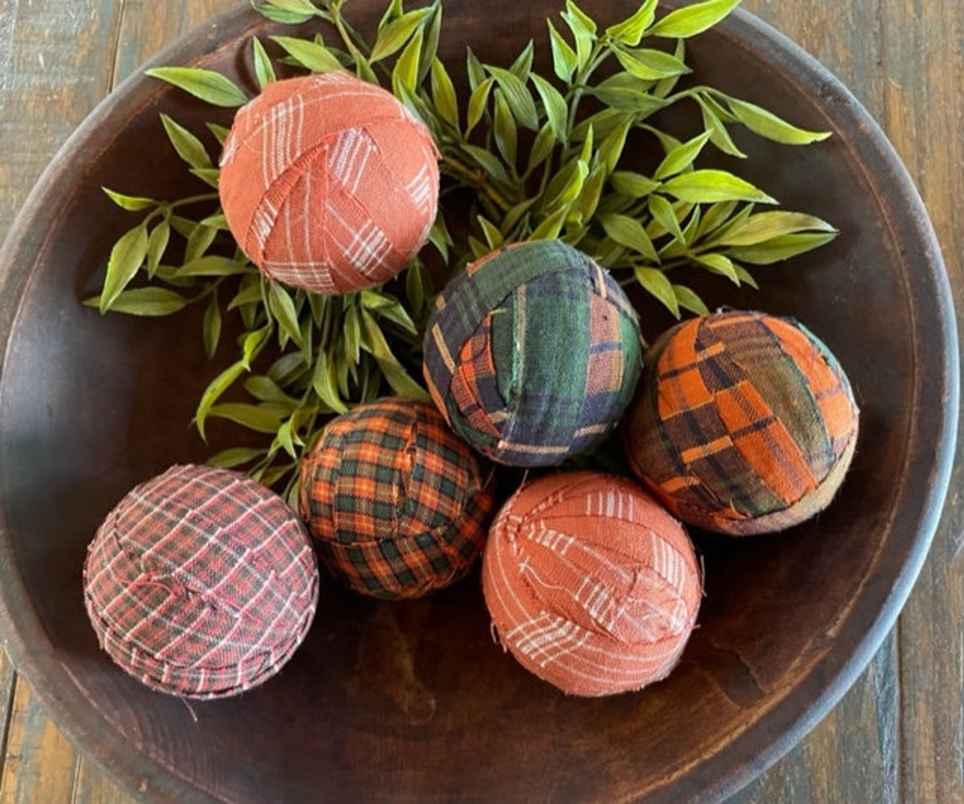 Autumn Plaids Homespun Rag Ball 2 Set of 6 / Rag Ball - Etsy