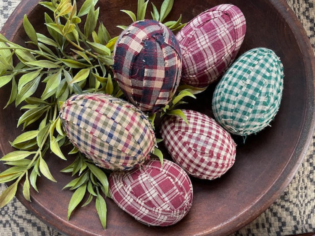 Prim Homespun Easter Eggs Set of 6 / Plaid Easter Eggs / Fabric Wrapped ...