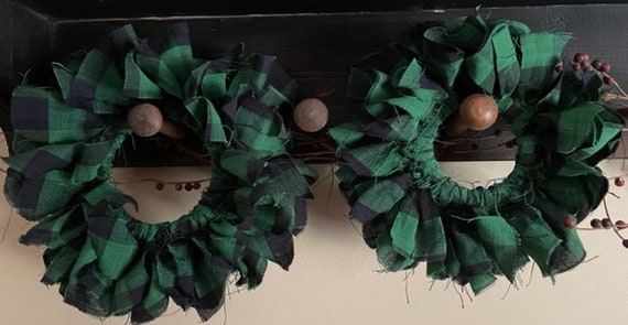 Green Buffalo Plaid Rag Wreath / Farmhouse Rag Wreath / Mini - Etsy