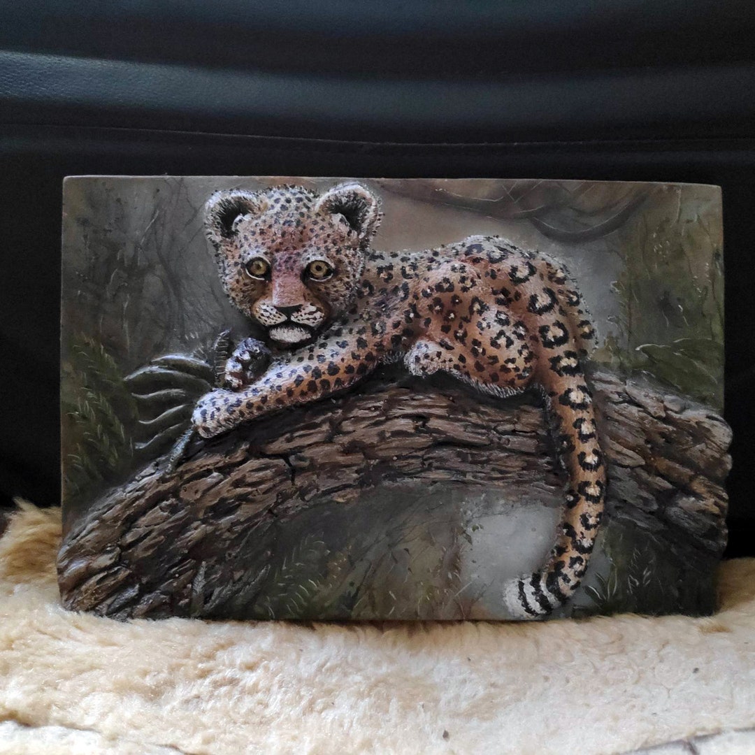 Leopard Wall Leopard Sculpture Decor Kitten on the Tree - Etsy
