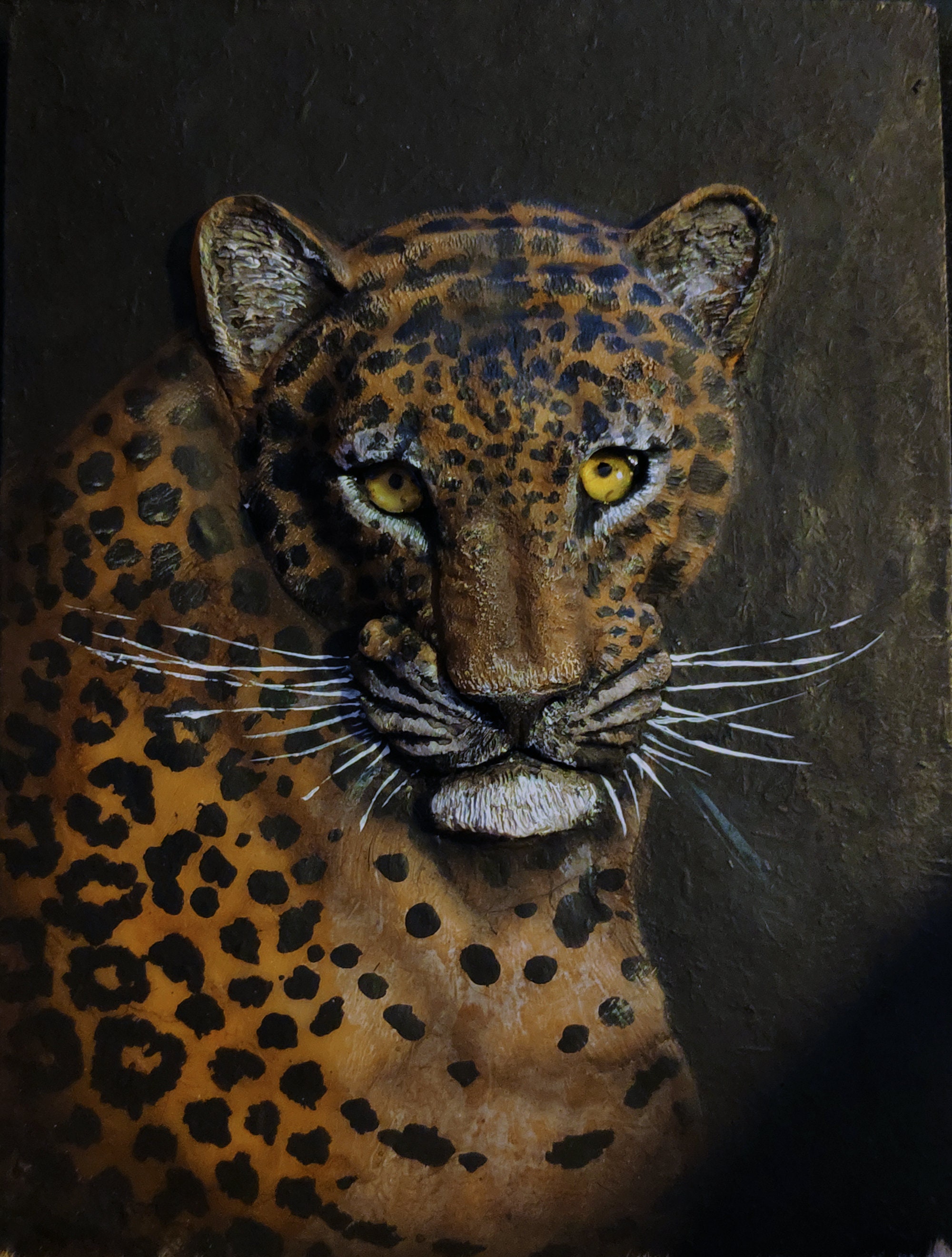 Sculpture of a Leopard on the Wall. Leopard Painting. Artistic Tiles ...