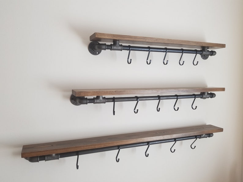 Pot Rack With Wooden Shelf - Etsy UK