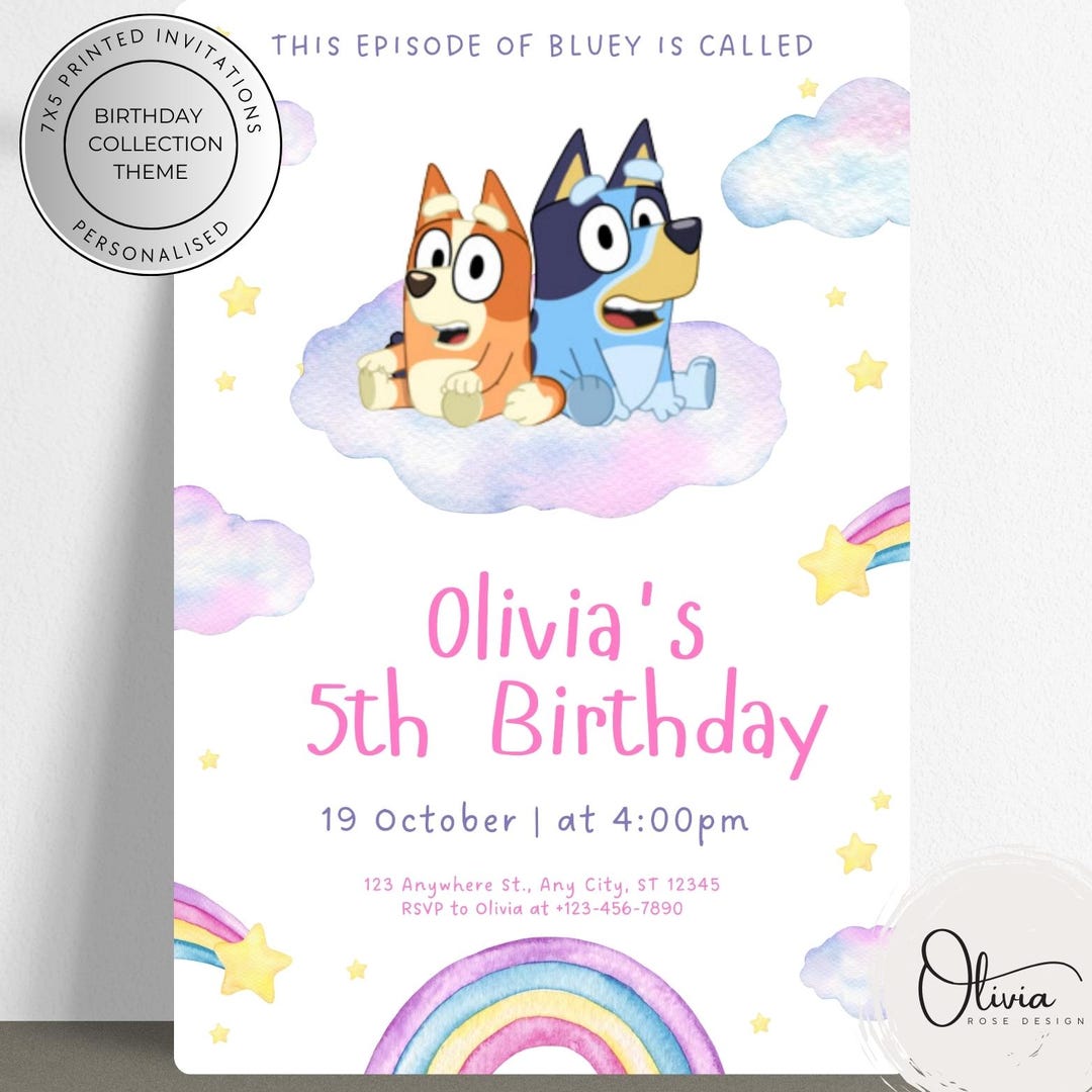 Personalised Bluey Birthday Theme/party Invitations Bluey Birthday ...