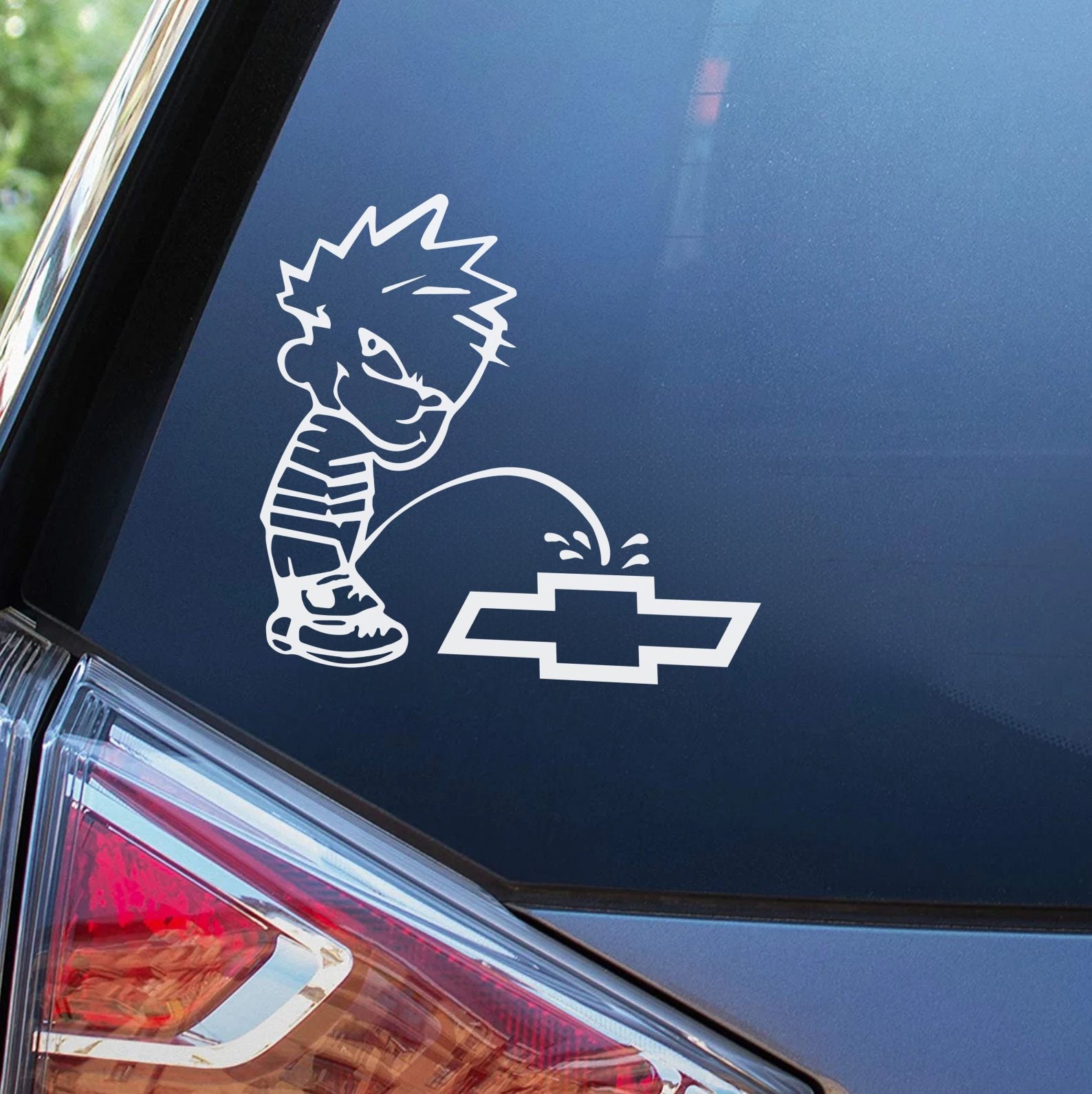 Calvin Peeing on Chevy, Chevy Truck Car Decal, Truck Decal, Funny Decal ...