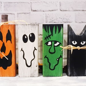 Wooden Halloween Decor, Pumpkin, Ghost, Black Cat, Frankenstein ...