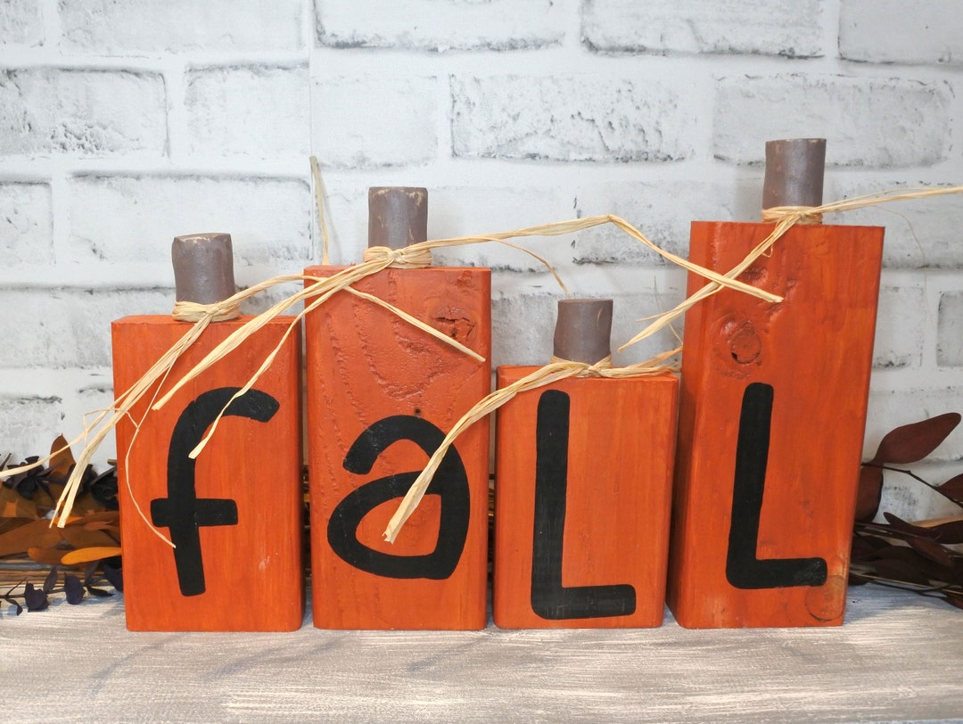Fall Chunky Wooden Block Pumpkins, Rustic Harvest Decorations, Autumn ...