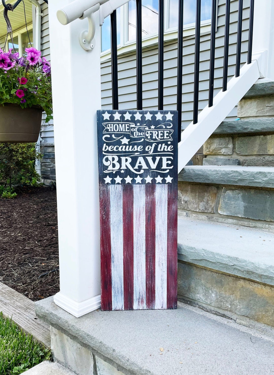 Home of the Free Because of the Brave Wooden Porch Sign - 4th of July ...