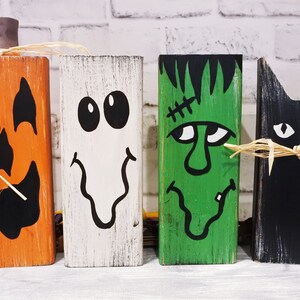 Wooden Halloween Decor, Pumpkin, Ghost, Black Cat, Frankenstein ...