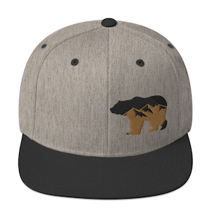 Bear Mountains Snapback Hat Men's/unisex Heathered Black Flat Bill ...