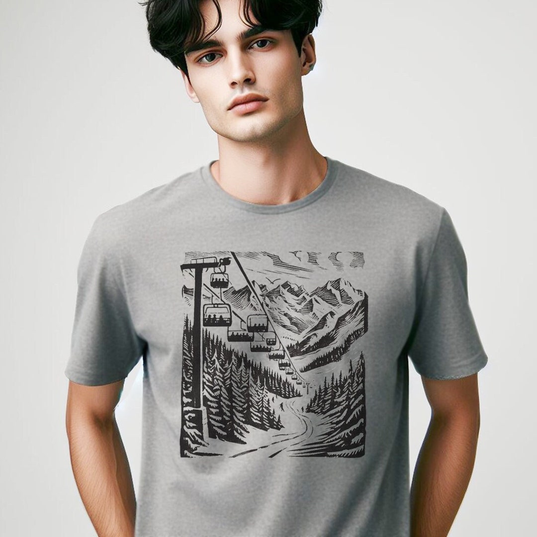 Ski Lift Art Comfort Color Tshirt Retro Ski Print Nature Tee Skiing ...