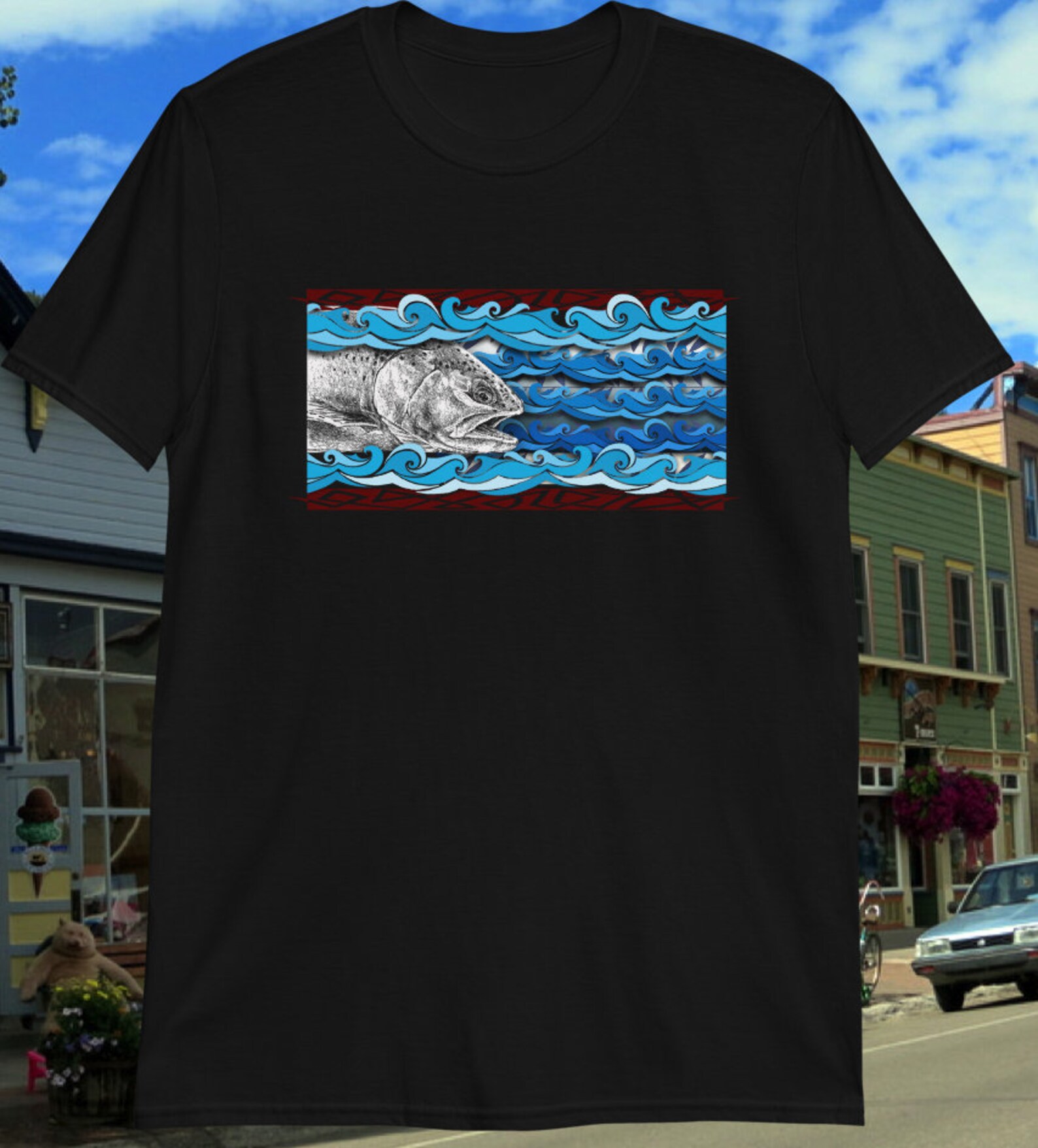 Fish and Waves T-shirt: Fly Fishing Art, Outdoor Adventure - Etsy