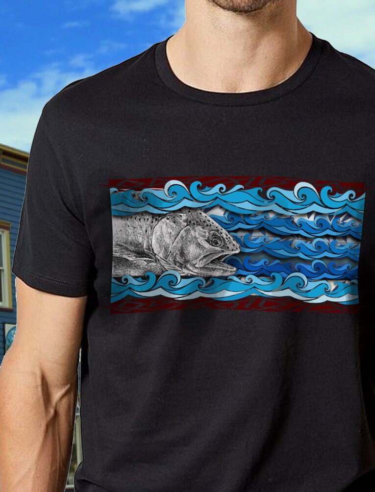Fish and Waves T-shirt: Fly Fishing Art, Outdoor Adventure - Etsy