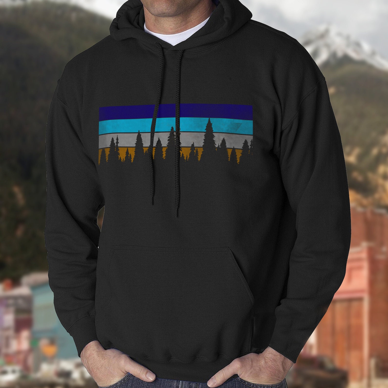 Alpine Forest Retro Style Hoodie Men's Nature Tree Sweatshirt Pullover ...