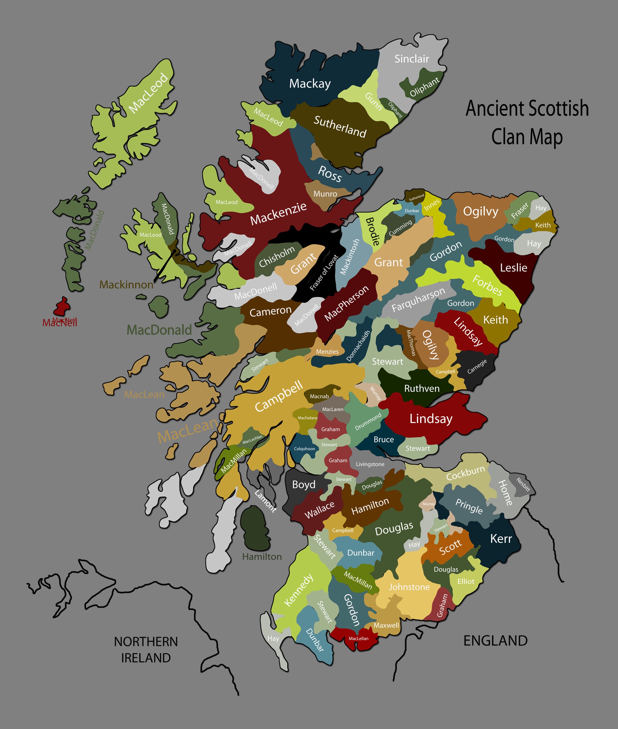 Graphic Tees map of Ancient Scotland Clan Territory Names | Etsy