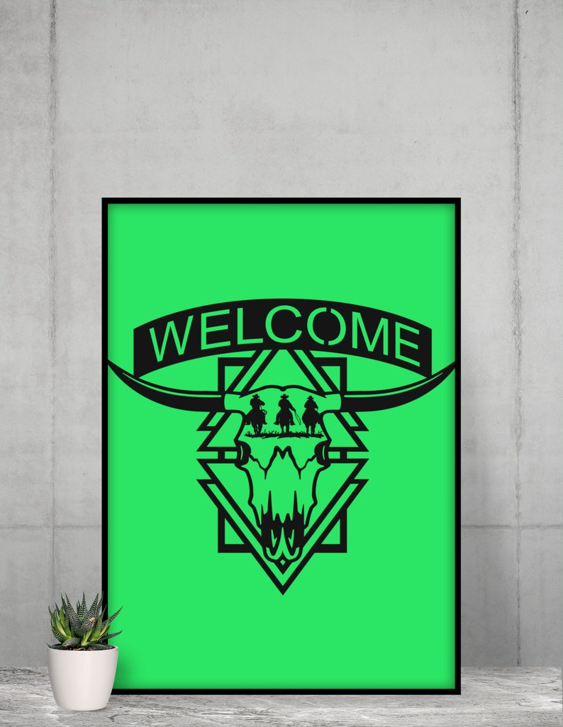 Welcome Sign Dxf Cowskull Svg Cowskull Png Cowboy Dxf File for Laser ...
