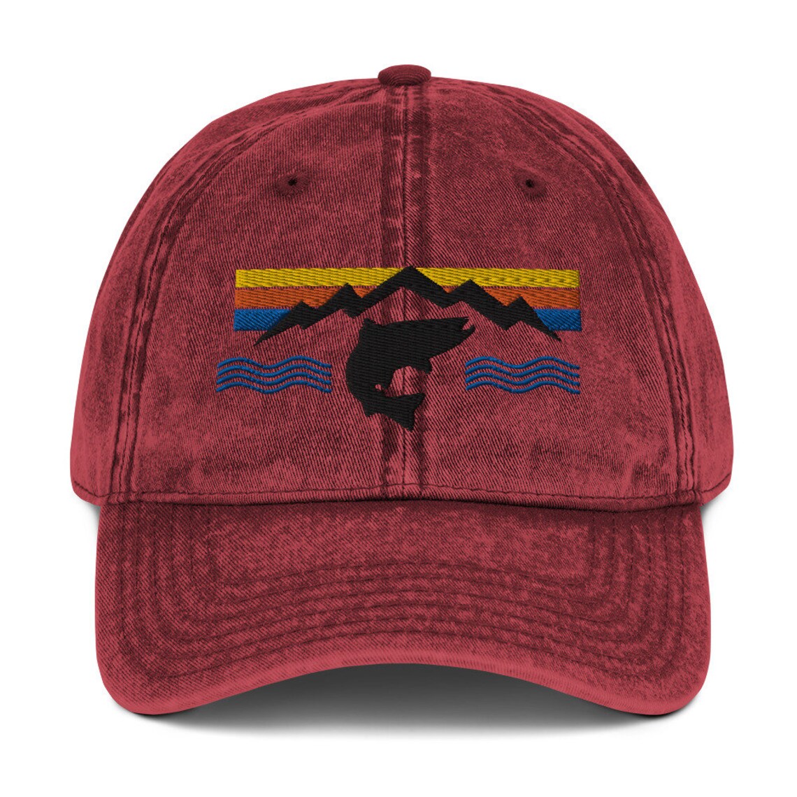 Dad Fishing Cap Retro Design Front Embroideredtrout and River Gift for ...