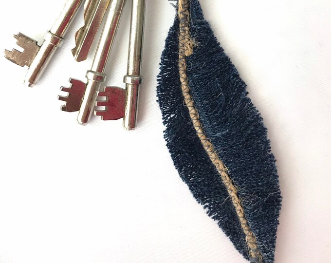 Blue Feather Keyring Key Fob Made From Upcycled Denim Jeans. Great Gift ...