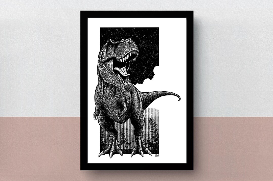T-rex | A5 and A4 Print | A3 Poster | Detailed Fineliner Illustration ...