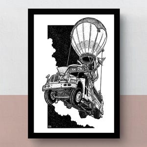 Combat Bus Balloon A4 & A3 Poster Print Artwork Illustration Based on ...