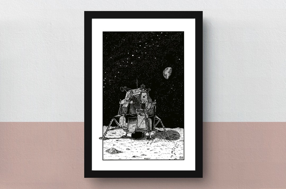 Lunar Lander | A5 or A4 Print | A3 Poster | Artwork | Original ...