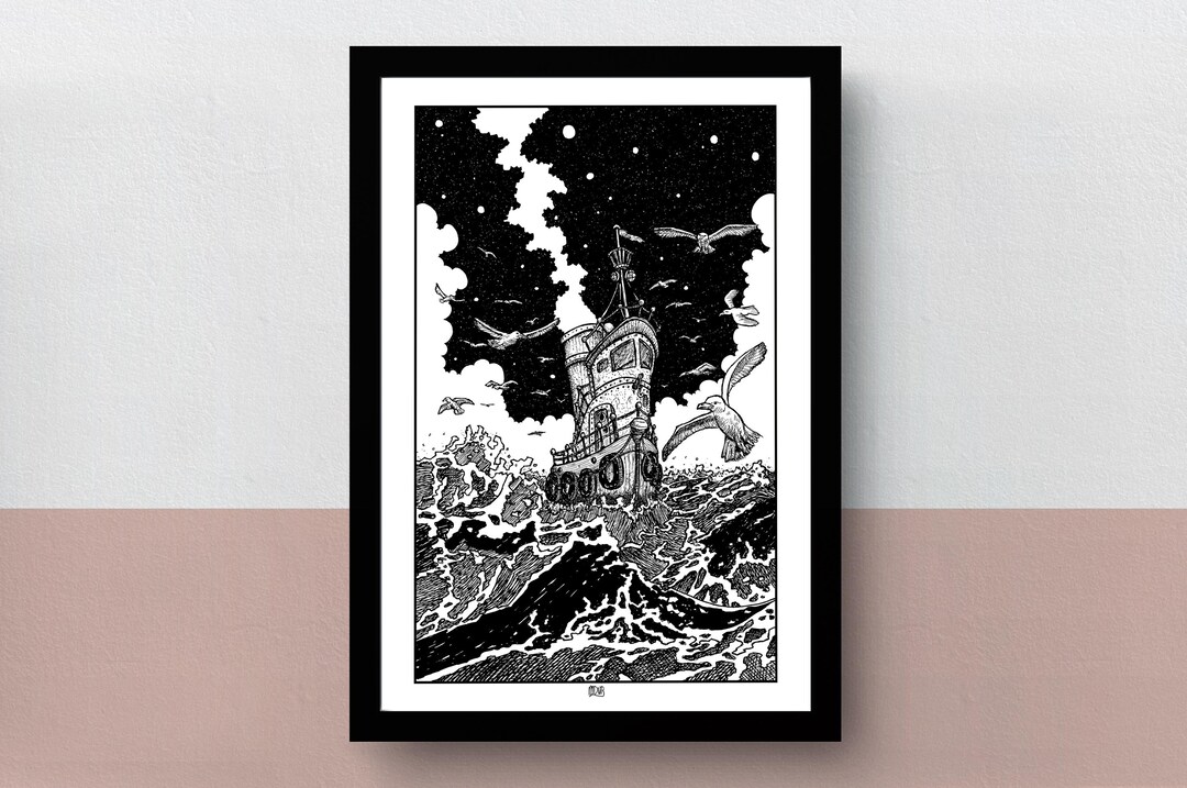 The Tugboat | A5 or A4 Print | A3 Poster | Original Black and White ...