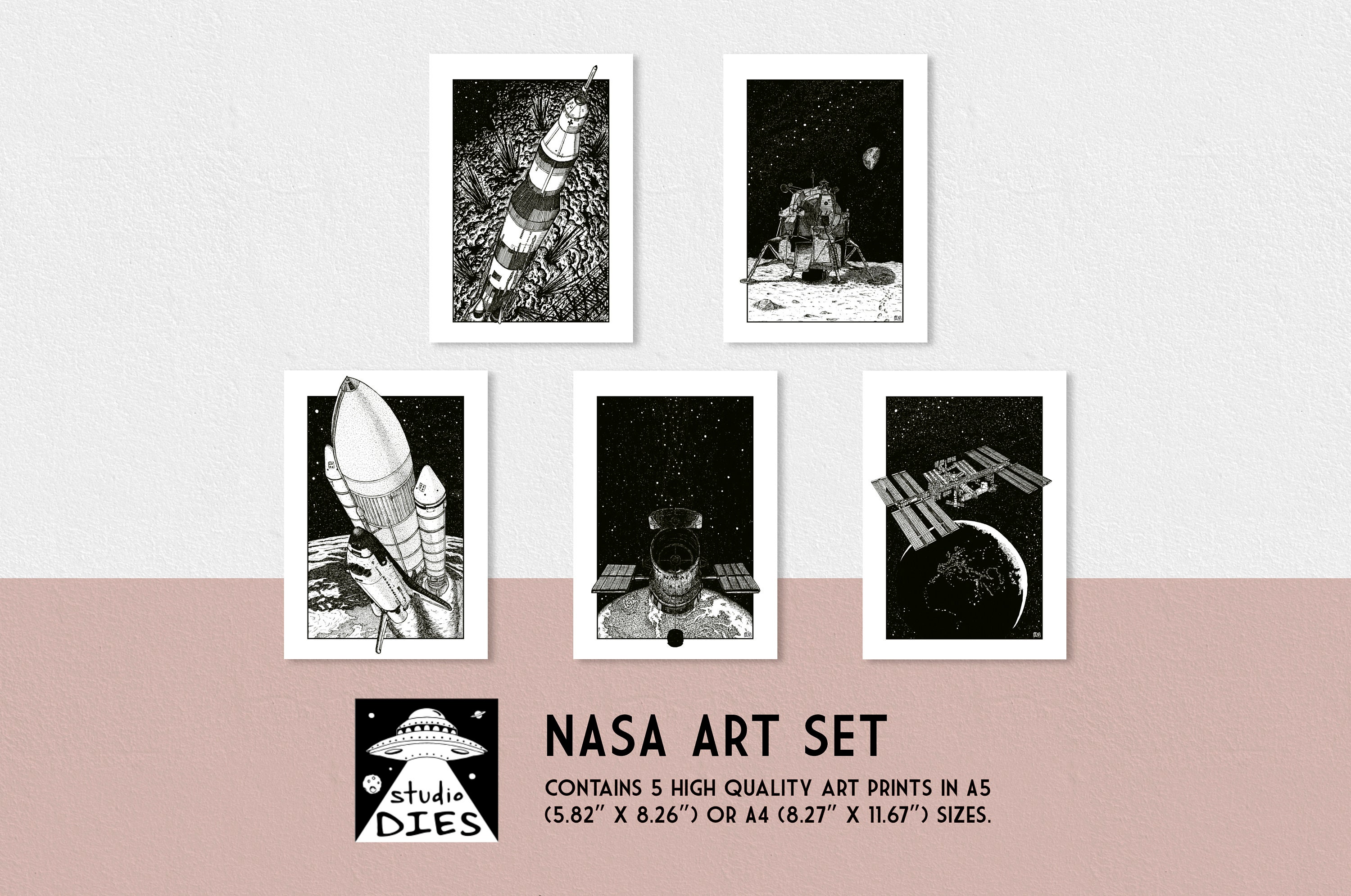 Lunar Lander | A5 or A4 Print | A3 Poster | Artwork | Original ...