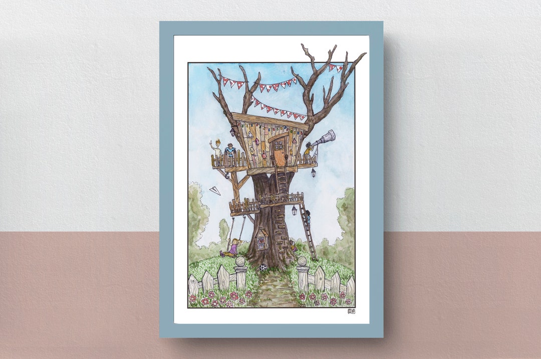 The Fantastic Treehouse A4 Print Imaginative Artwork Original ...