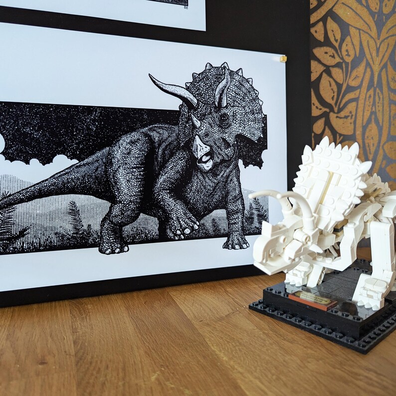Triceratops | A5 and A4 Print | A3 Poster | Detailed Fineliner ...