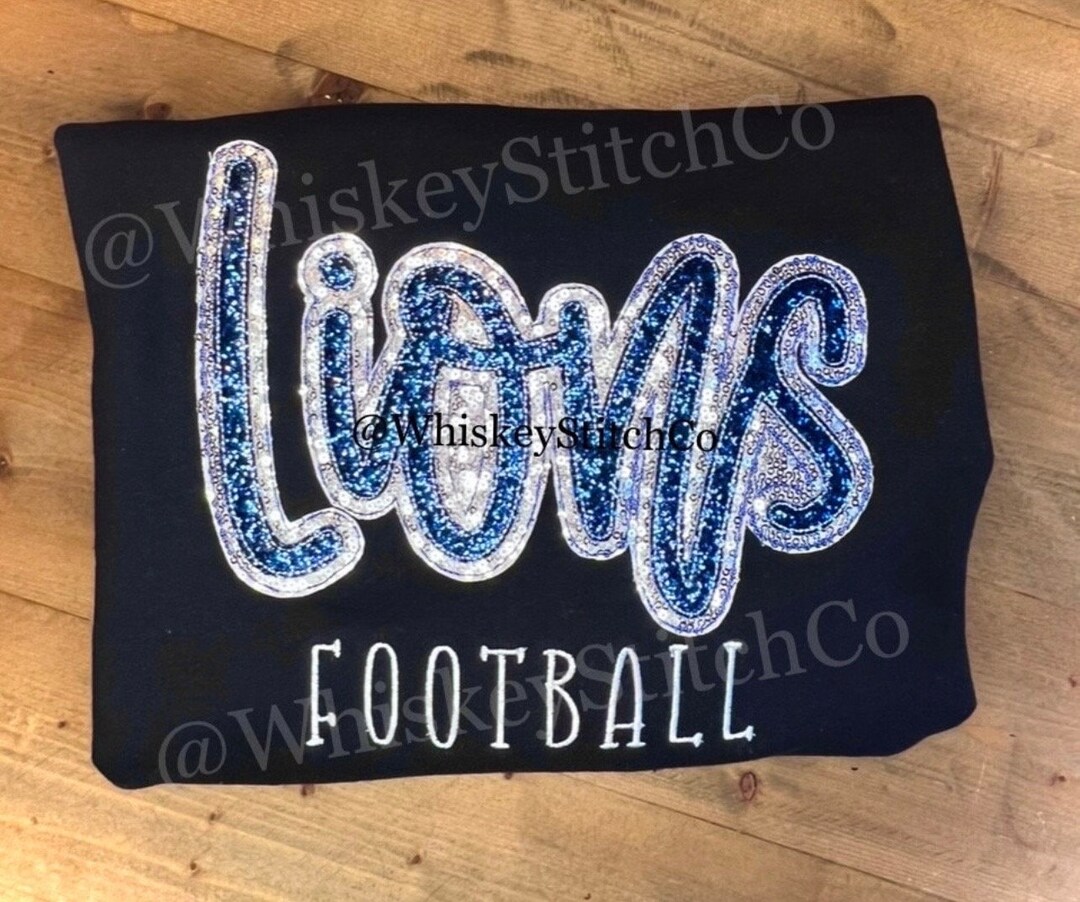 LIONS FOOTBALL HOODIE, Sequin Sparkly Embroidered Applique Gameday Sportswear, Fan Gear, Spirit ...