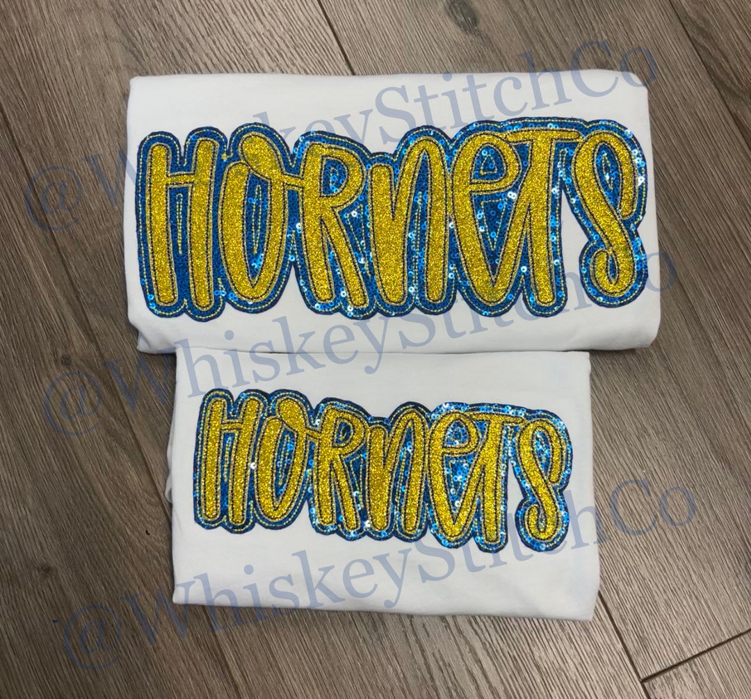 Hornets SHORT SLEEVE Sparkly Glitter Sequin Applique Embroidered ...