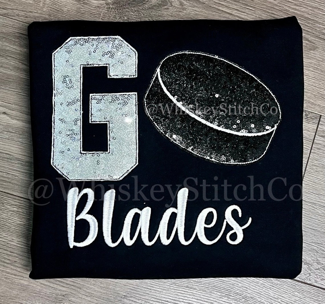 GO HOCKEY SWEATSHIRT Sparkly Glitter Sequin Applique Embroidered ...