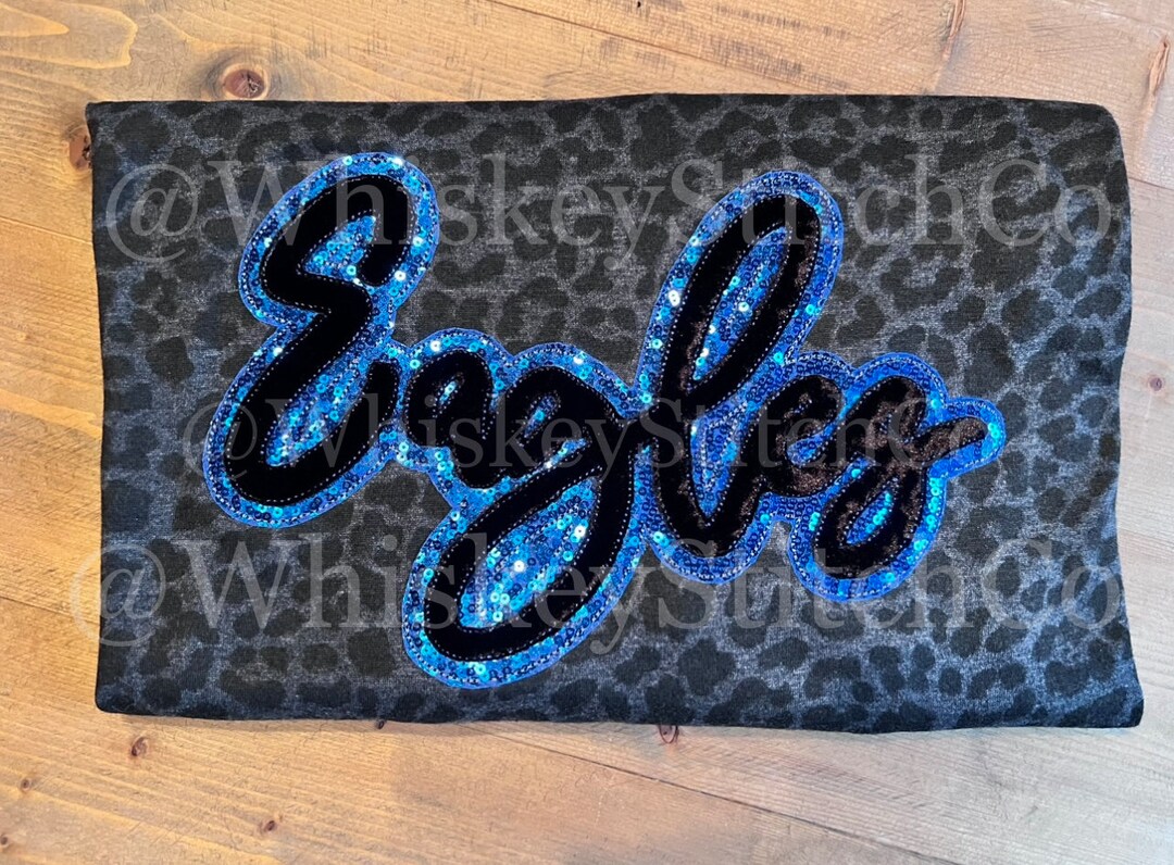 EAGLES SHORT SLEEVE Sparkly Glitter Sequin Applique Embroidered ...