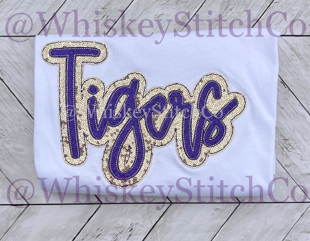 Tigers LONG SLEEVE Sparkly Glitter Sequin Applique, Embroidered ...