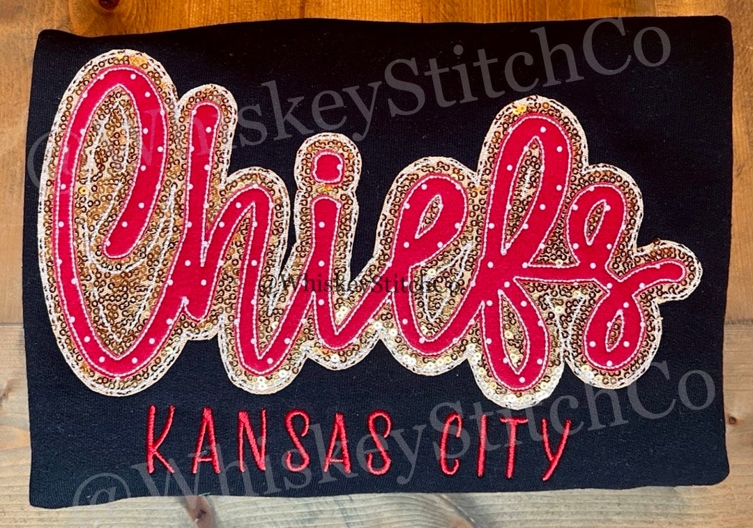 CHIEFS Short Sleeve Sparkly Glitter Sequin Applique Embroidered ...