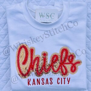 CHIEFS SHORT SLEEVE Sparkly Glitter Sequin Applique, Embroidered, Gameday, Sportswear School ...