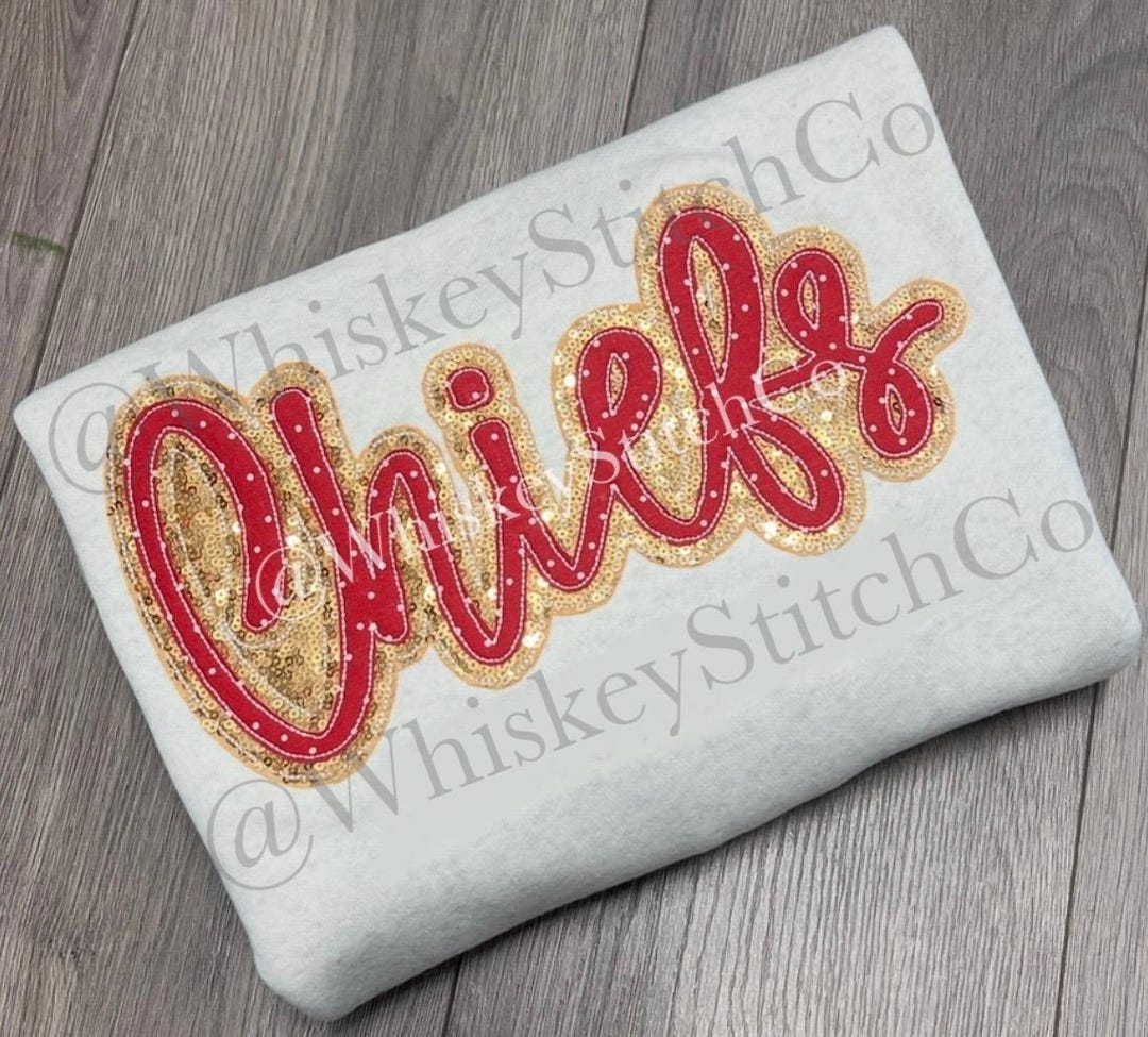 CHIEFS SWEATSHIRT Sparkly Glitter Sequin Applique, Embroidered Gameday, Sportswear, Spirit Wear ...