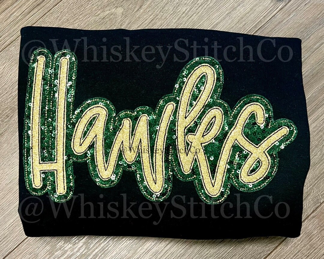 HAWKS SHORT SLEEVE T-shirt Sparkly Glitter Sequin Applique, Embroidered, Gameday, Sportswear ...