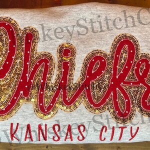 CHIEFS SHORT SLEEVE Sparkly Glitter Sequin Applique, Embroidered ...