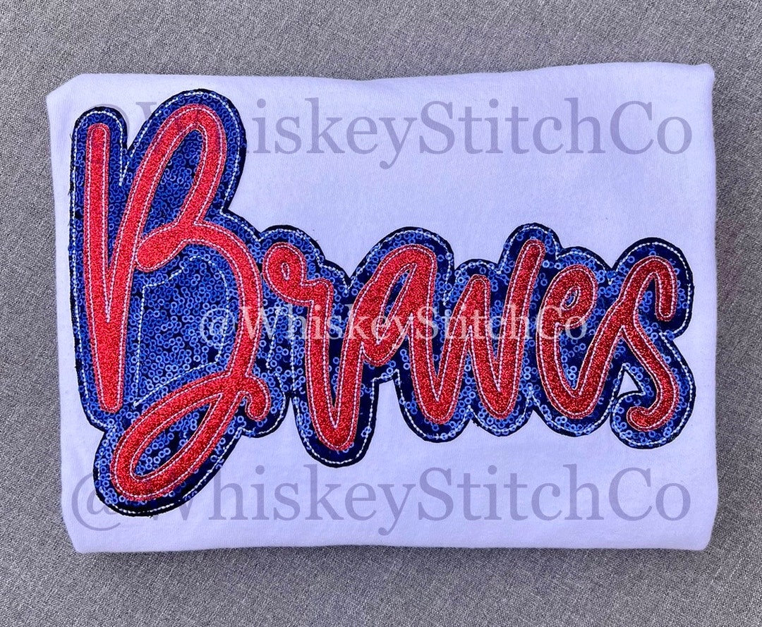 BRAVES SHORT SLEEVE T-shirt, Sparkly Glitter Sequin Applique Embroidered, Gameday, Short Sleeve ...