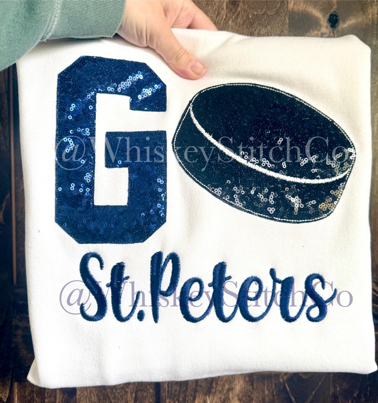 GO HOCKEY SWEATSHIRT Sparkly Glitter Sequin Applique Embroidered ...