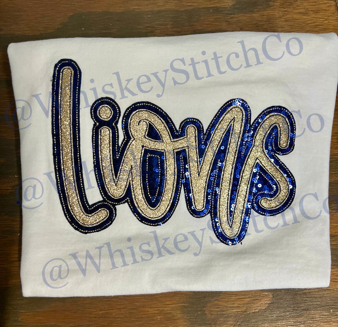 Lions, LONG SLEEVE, Sparkly, Glitter, Sequin, Applique, Embroidered, Gameday, Sportswear, School ...