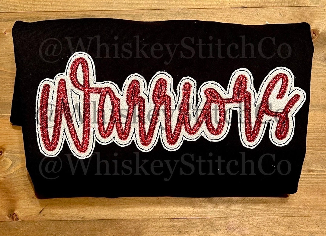 WARRIORS SHORT SLEEVE T-shirt Sparkly Glitter Sequin Applique, Embroidered, Gameday, Sportswear ...