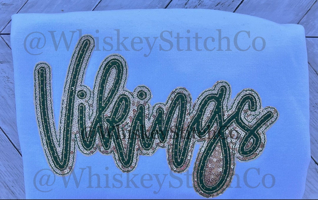 VIKINGS SHORT SLEEVE Sparkly Glitter Sequin Applique, Embroidered, Gameday, Sportswear School ...