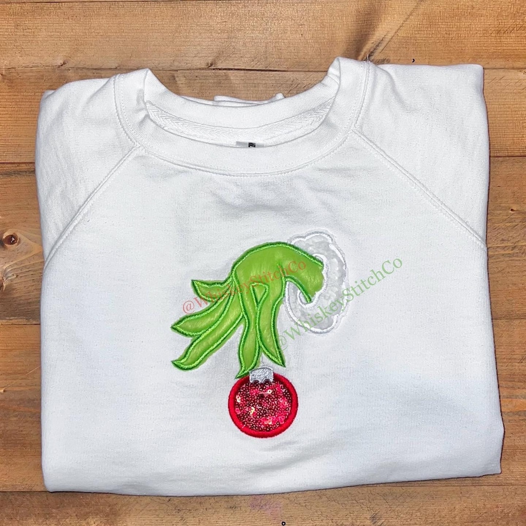 Green Hand Embroidered, Faux Fur, Applique, Christmas Sweatshirt ...