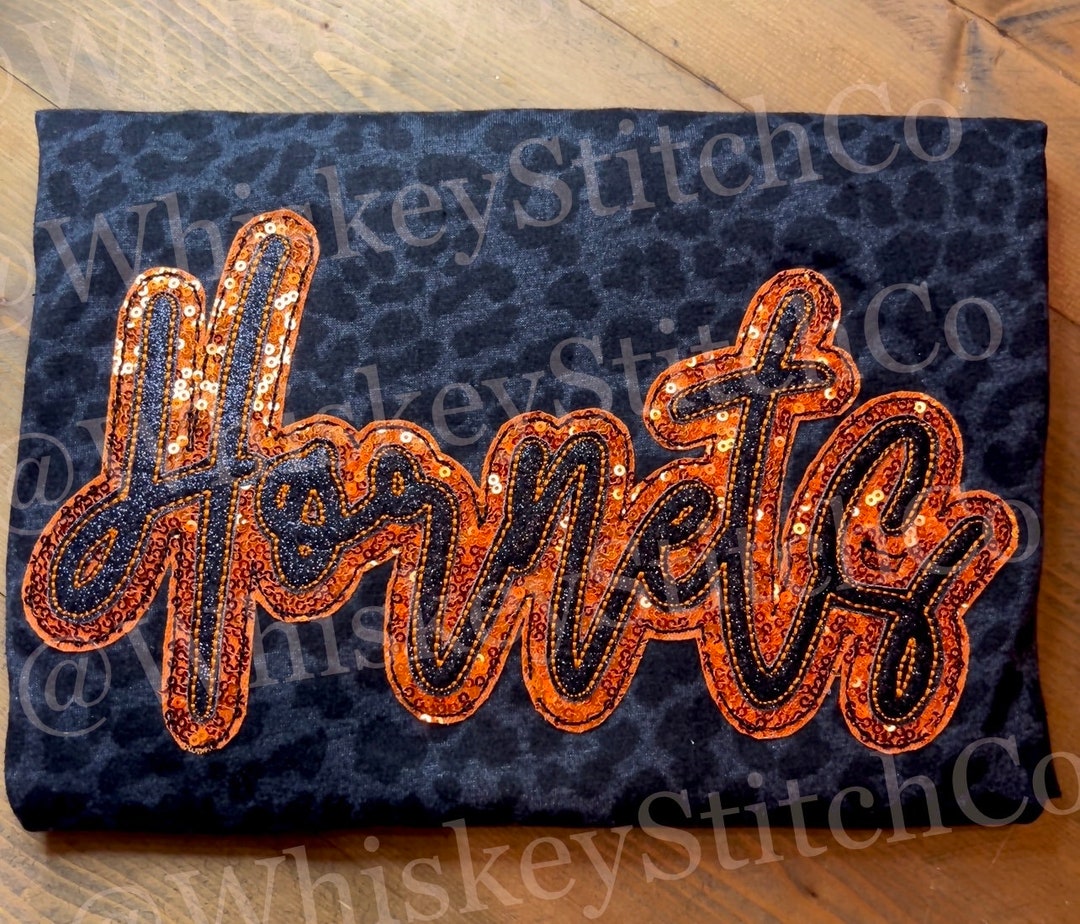 HORNETS SHORT SLEEVE Sparkly Glitter Sequin Applique Embroidered ...