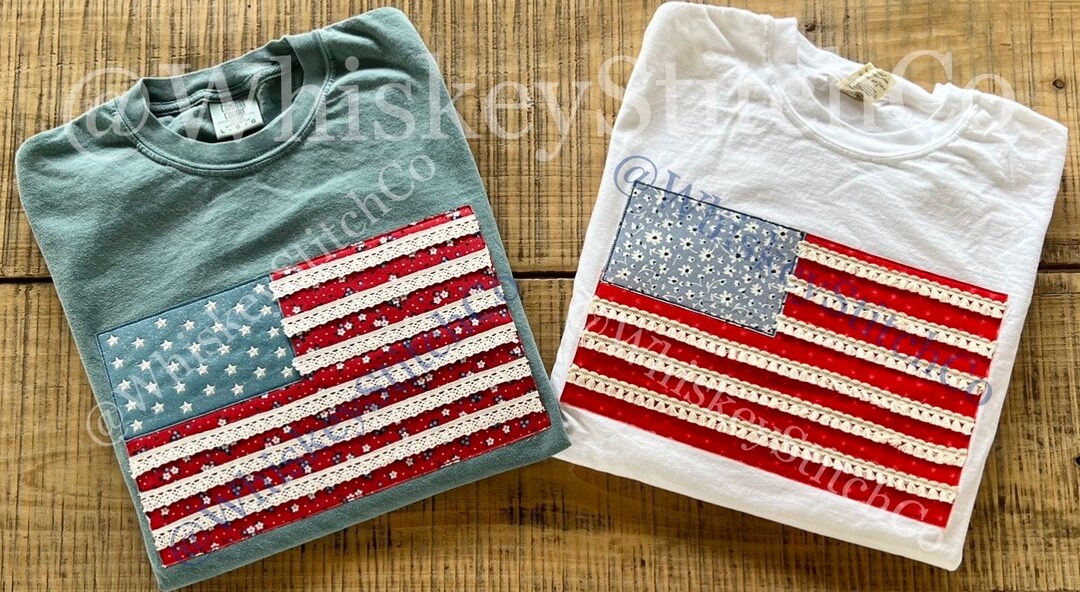 American Flag Applique, Fourth of July, Memorial Day, Independence Day, Embroidered Applique ...