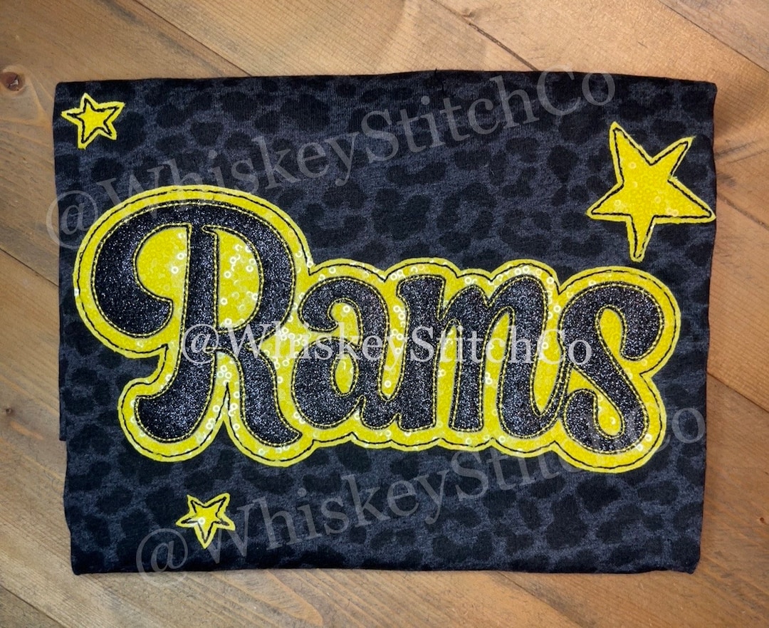 RAMS SHORT SLEEVE Sparkly Glitter Sequin Applique Embroidered Gameday ...