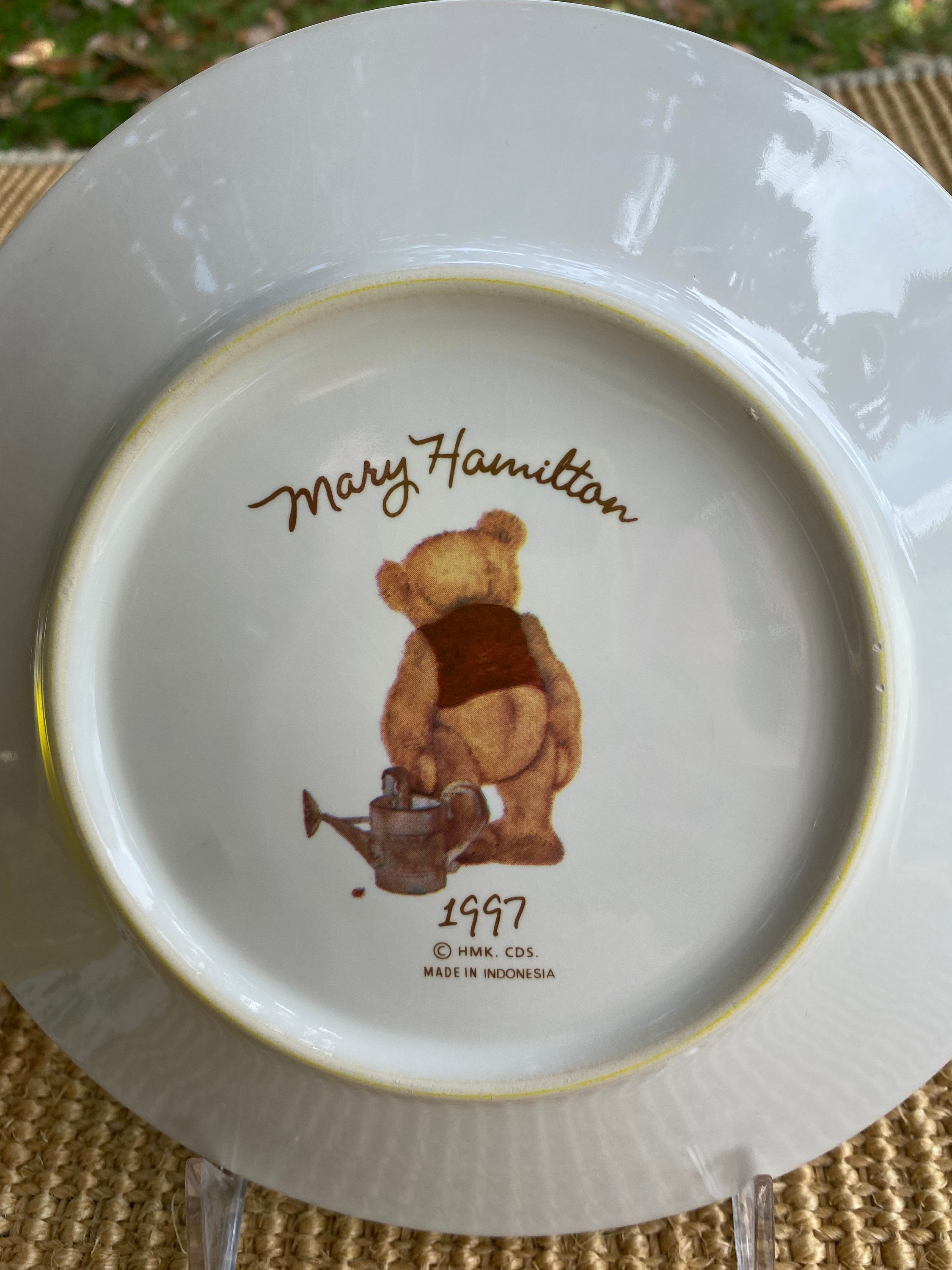 1997 Mary Hamilton Hallmark Cards Teddy Bear Ceramic 8" Plate Floral ...