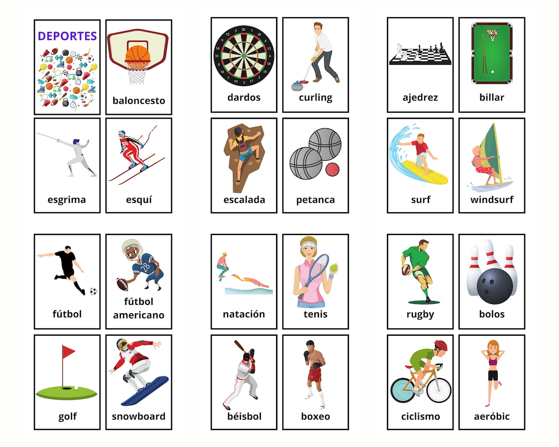 64 Spanish Sports Vocabulary Flashcards - Learning Spanish - Homeschool ...