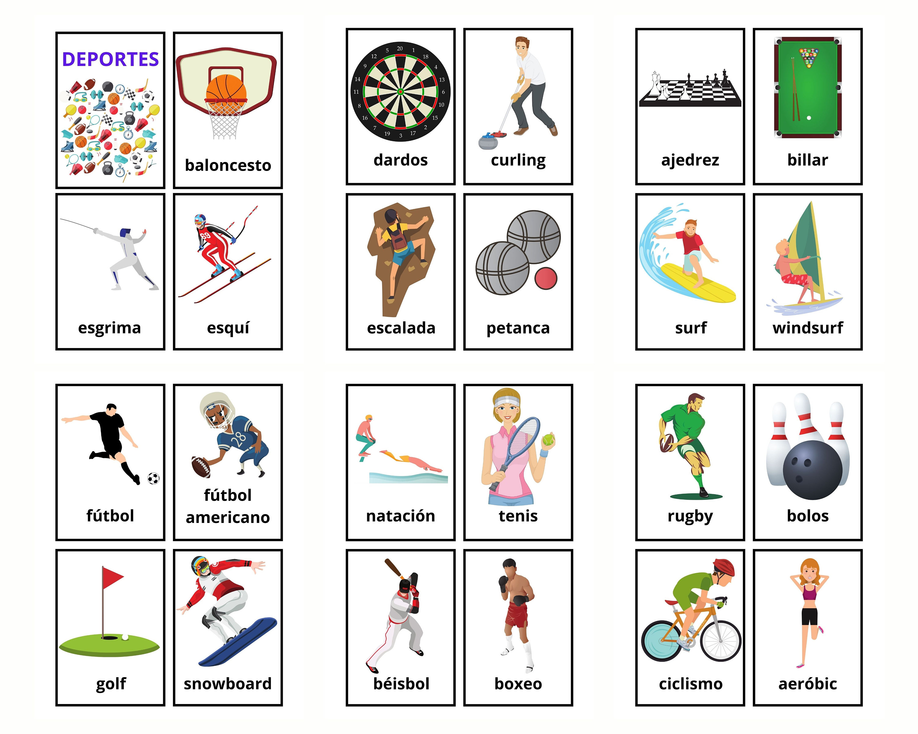 64 Spanish Sports Vocabulary Flashcards - Learning Spanish - Homeschool ...